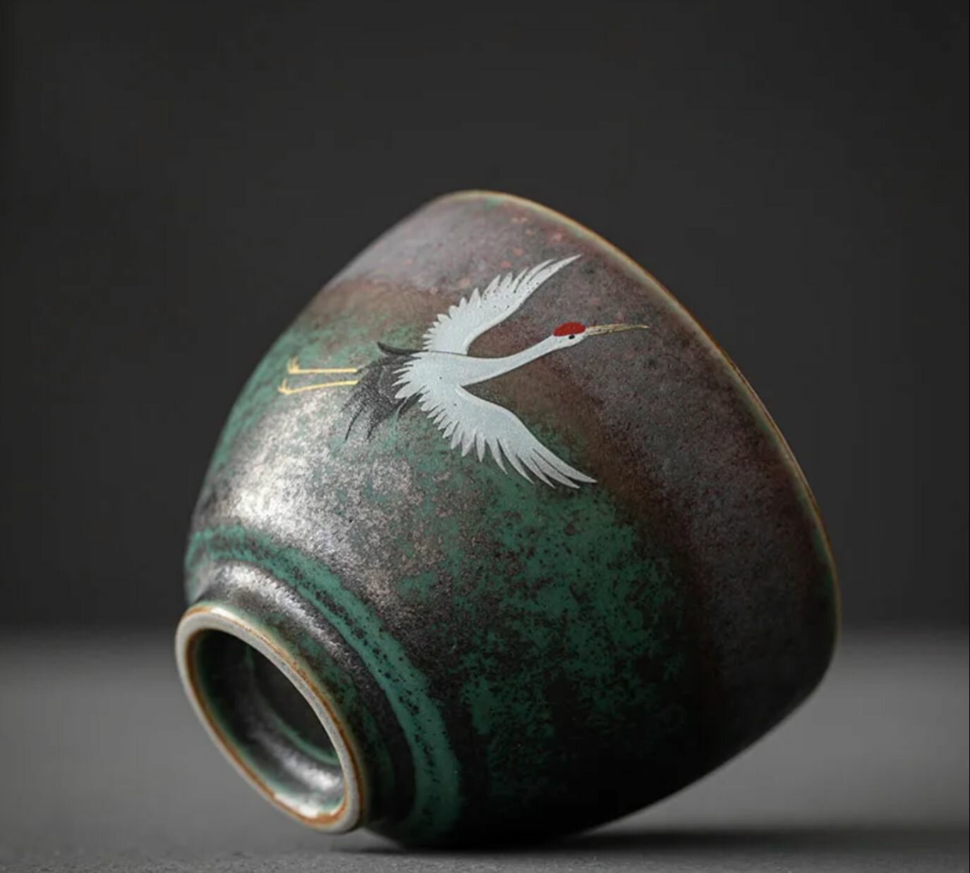 Керамическая пиала "Журавль" 100 мл для чая и чайной церемонии символ счастья и процветания