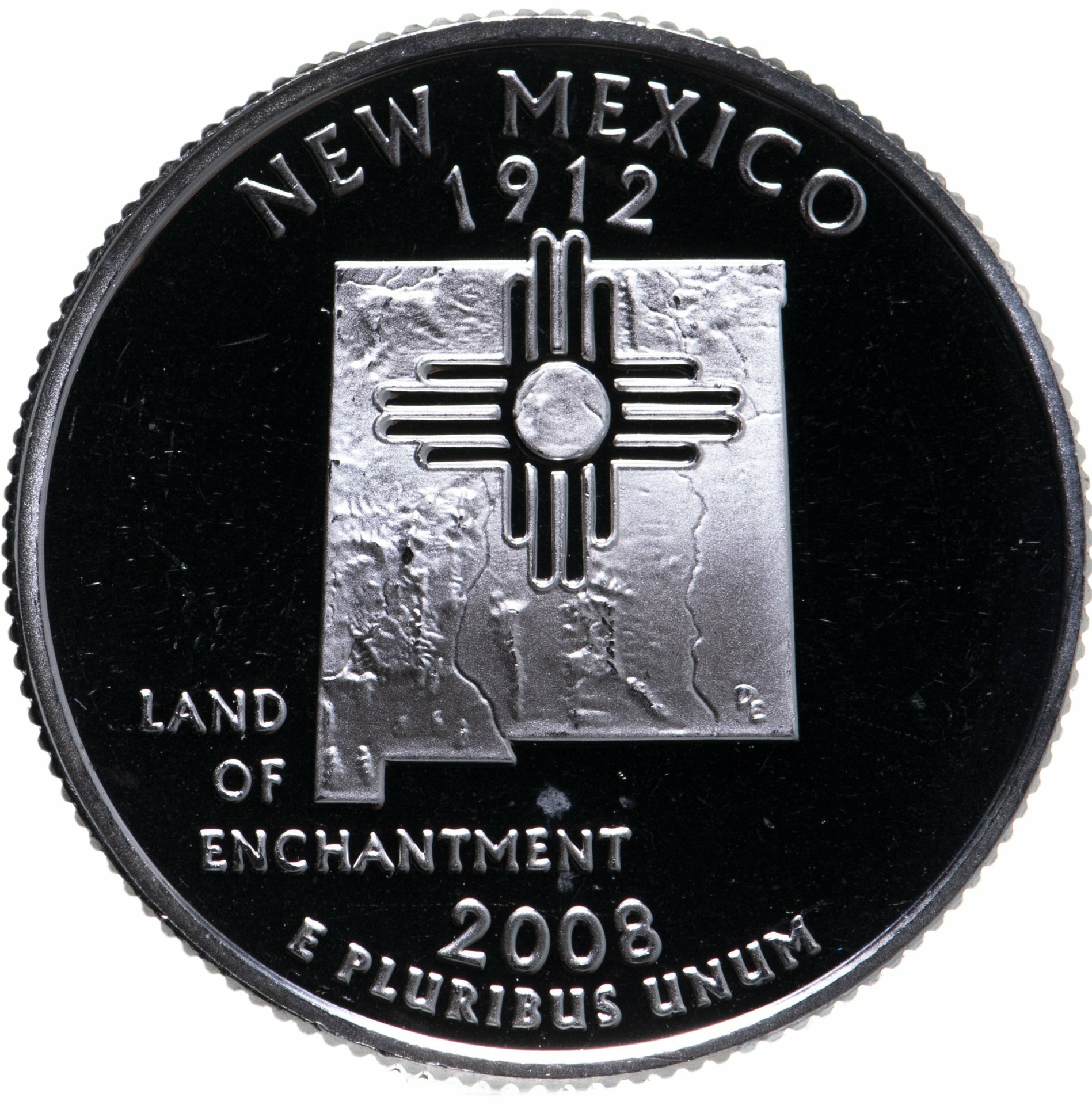 США 25 центов квотер, 1/4 доллара, quarter dollar 2008 S Proof Нью-Мексико New Mexico, знак монетного двора: "S" - Сан-Франциско, Медь