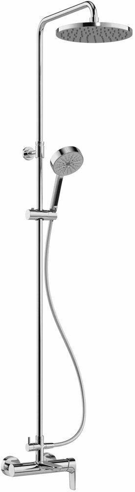 Душевая стойка Jacob Delafon Aleo 2.0 E26809-CP со смесителем, хром, глянцевая, с тропическим душем, с изливом, с лейкой, душевая система, латунная, рычаг сбоку