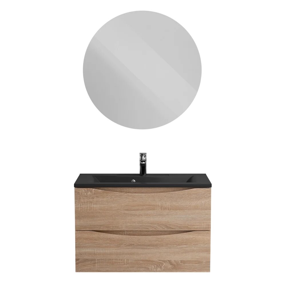 Мебель для ванной комнаты BelBagno Marino 80 подвесная, rovere bianco, черная раовина