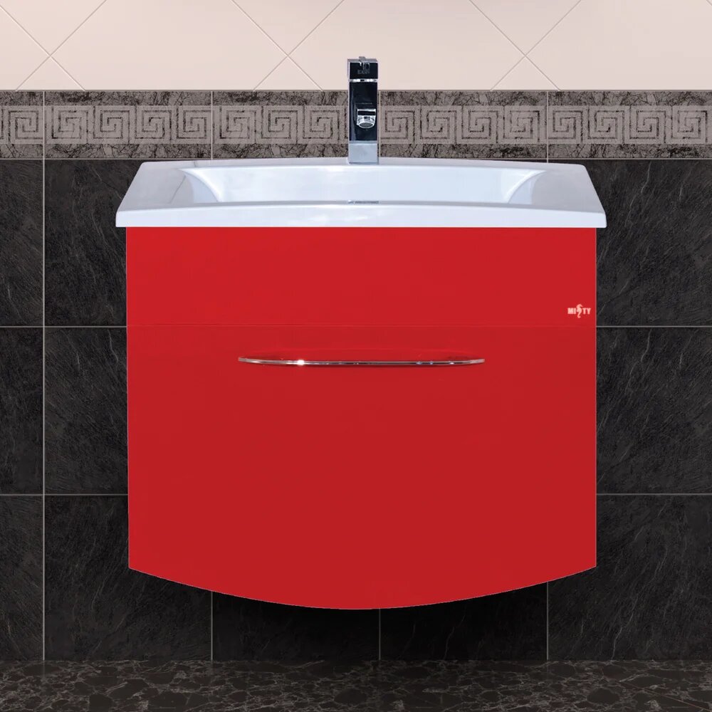 Тумба под раковину без столешницы Misty Корсика 70 подвесная, красная, глянцевая, из МДФ, тумба для ванной, с ящиками, с доводчиками