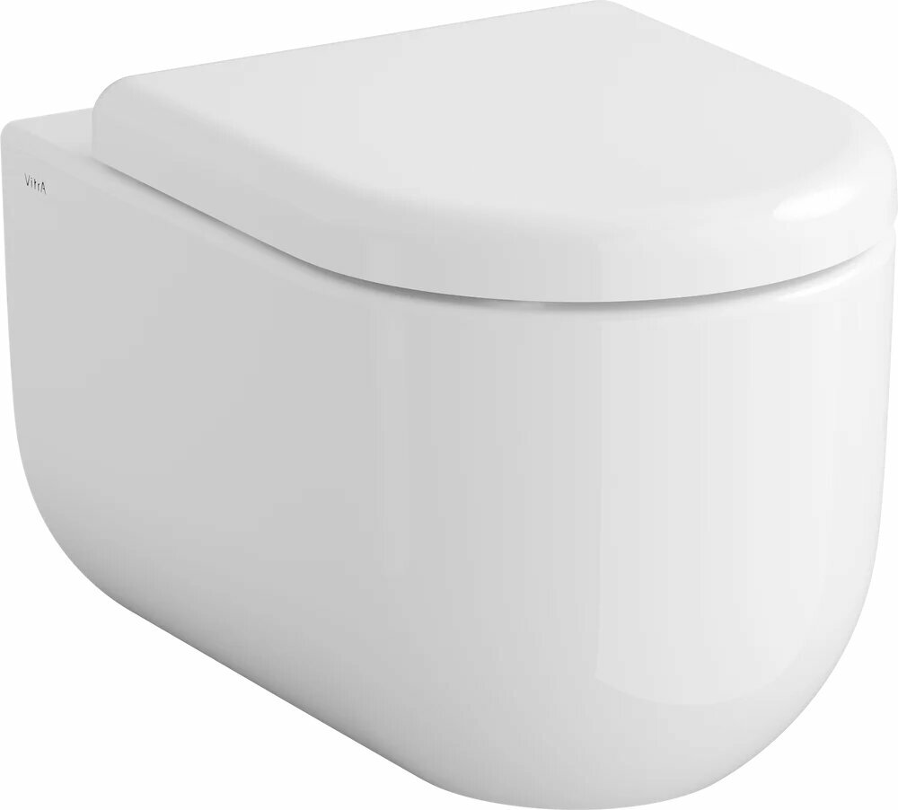 Унитаз подвесной VitrA Liquid 7321B403-0075 с микролифтом, безободковый, без бачка, фарфоровый, антивсплеск, белый овальный