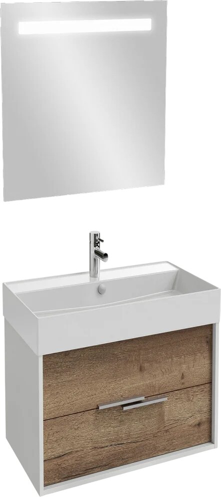 Мебель для ванной комнаты Jacob Delafon Vivienne 60 подвесная, белый глянцевый, дуб давос натуральный, раковина белая