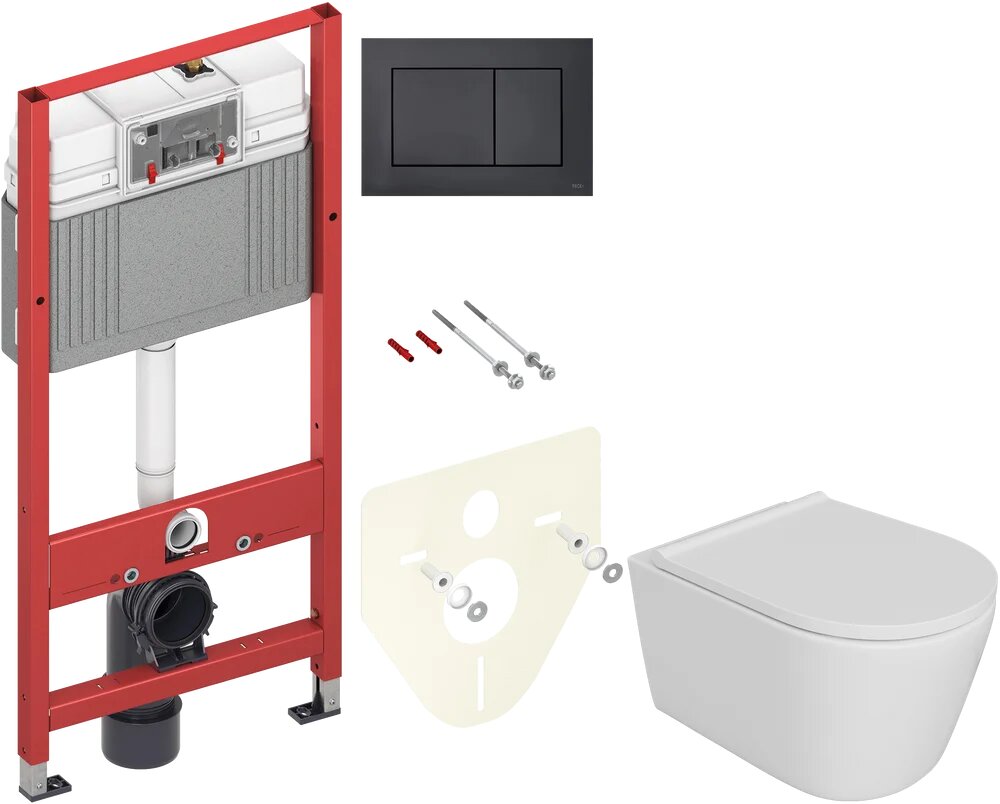 Комплект 5 в 1: Инсталляция TECE Now 9400414 / Унитаз подвесной DIWO Архангельск 0800 / Сиденье с микролифтом, Кнопка черная, Комплект шумоизоляции, креплений