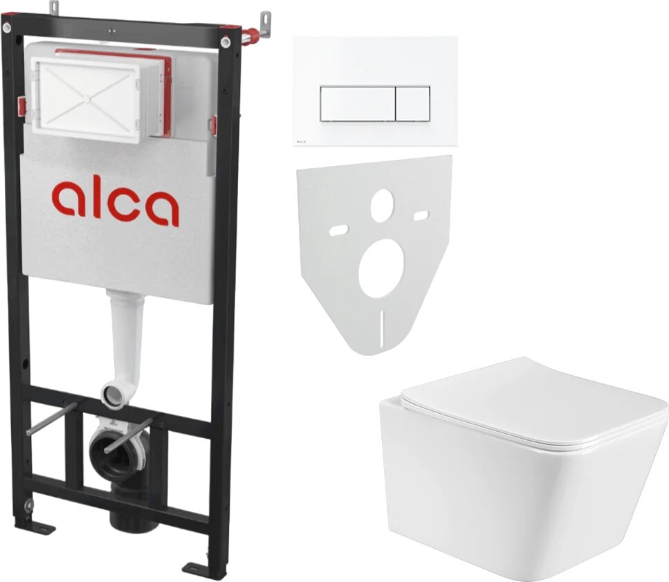 Комплект 2 в 1 Унитаз подвесной BOND Cube F04-10 / Инсталляция с кнопкой AlcaPlast AM101/1120-4:1 M570-VE-01 цвет белый
