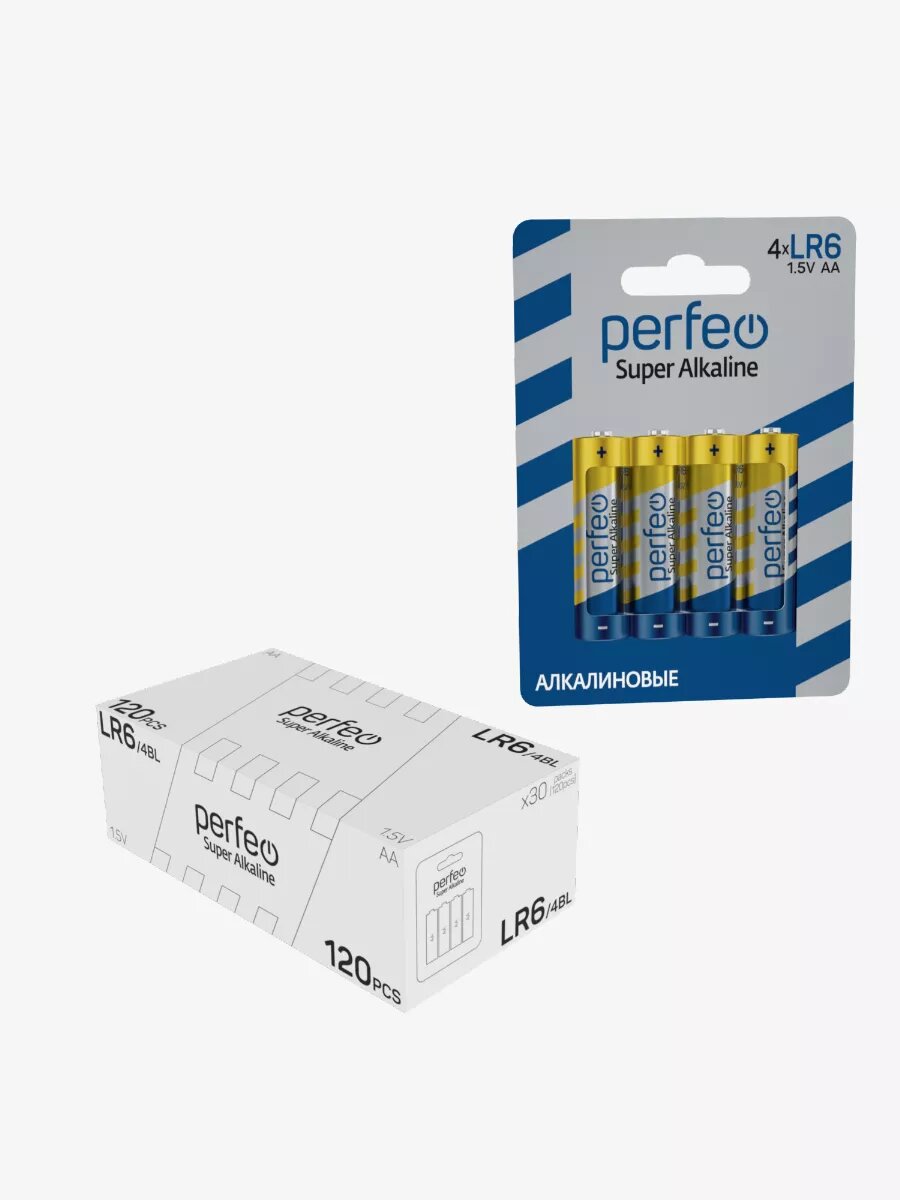 Батарейки PERFEO LR6-4BL, щелочные, типоразмер AA, 1.5 В, 120 штук