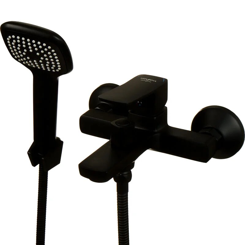 Смеситель для ванны с душем Melodia della vita Etude MDV30040bk с душевым гарнитуром, настенный, однорычажный, с поворотным изливом, черный, матовый, латунный, с керамическим картриджем