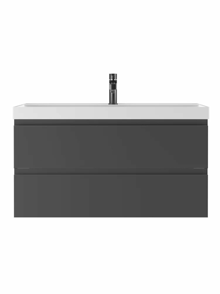 Тумба с раковиной Домино Graffo 100 подвесная, 100, 3 см, черная, матовая, из МДФ, с ящиками, раковина для ванной, из искусственного камня, прямоугольная