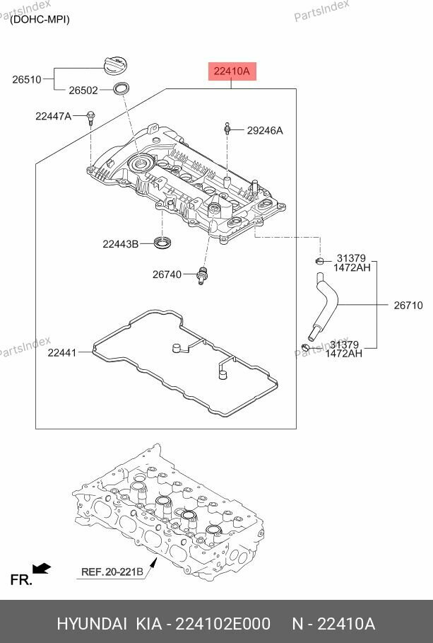 Клапанная крышка ГБЦ, HYUNDAI/KIA/MOBIS 224102E000