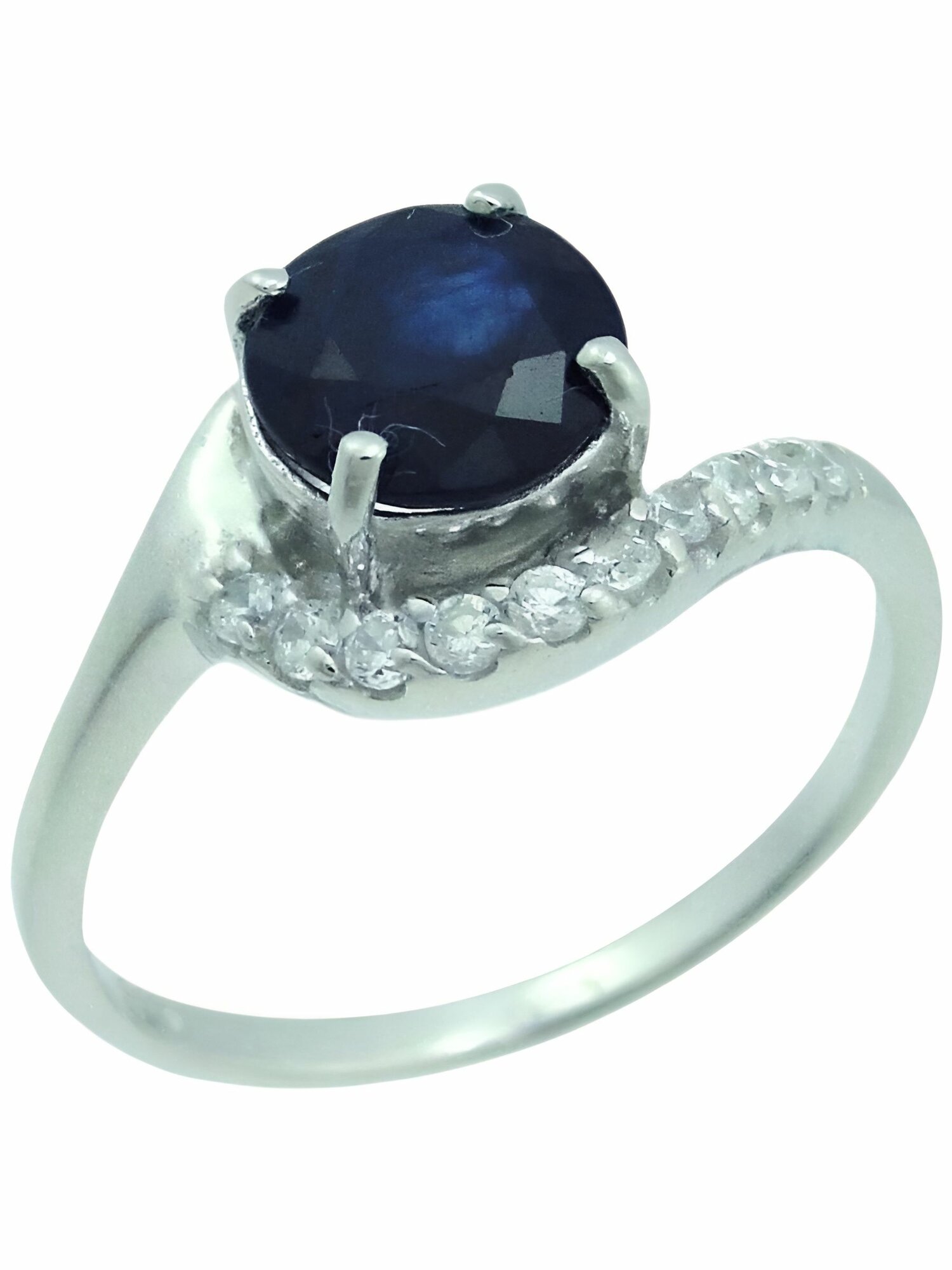 Кольцо тонкое, серебро, 925 проба, родирование, сапфир, фианит