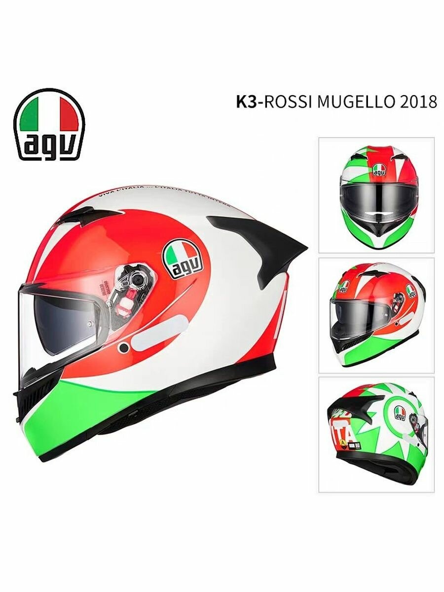 Мотоциклетный шлем AGV K3, цвет: белый, красный, зеленый, размер: M