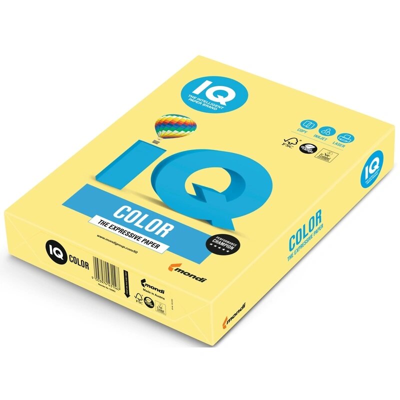 Бумага цветная IQ COLOR (А4,80г, ZG34-лимонно-желтый) пачка 500л.