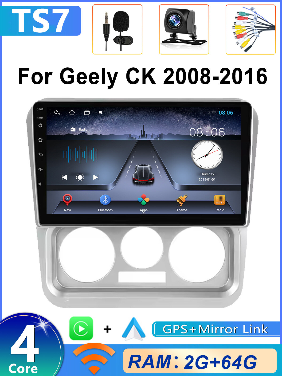 Магнитола для Geely CK 2008-2016, 4 ядерный процессор 2/64Гб ANDROID, IPS экран 9 дюймов, Wifi, андроид штатная автомагнитола, головное устройство Митсубиши Джили СК