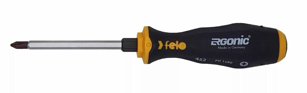 Отвертка усиленная с крестообразным шлицем (Phillips), трехкомпонентная рукоятка, ударопрочный колпачок, PH1Х80, FELO