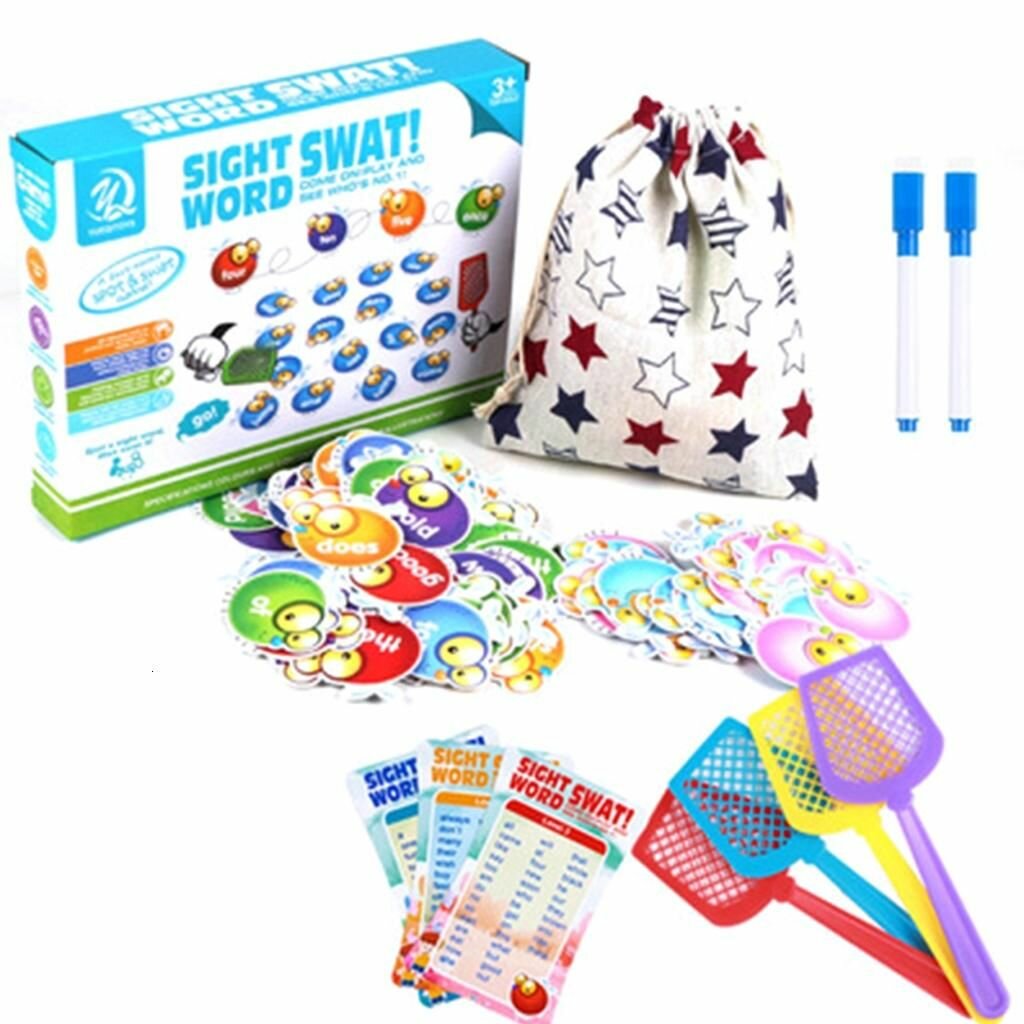 Детская развивающая настольная игра в шахматы "мухобойка" и карточная игра в слова 142шт