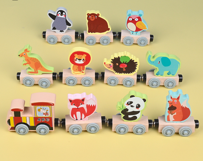 Магнитный конструктор "Деревянный поезд", развивающая игрушка,11деталей, животное