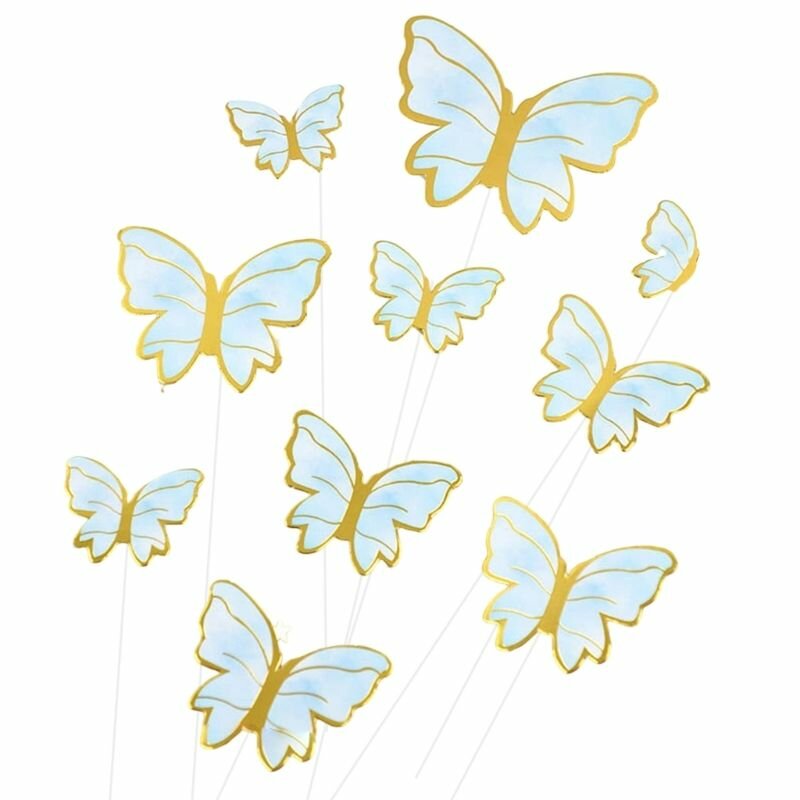 10 комплектов по 100 штук, украшение для торта с бабочками для выпечки-синий