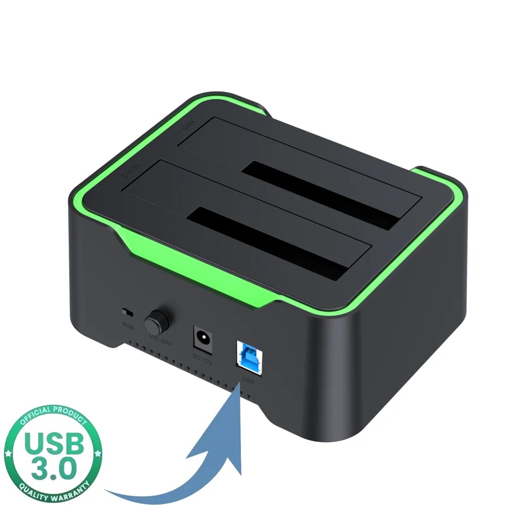 Док-станция с двумя отсеками для внешних жестких дисков USB 3.0 к SATA для удлинительной док-станции для 2,5/3,5-дюймового жесткого диска SSD Offline Clone, USB 3.0 Port