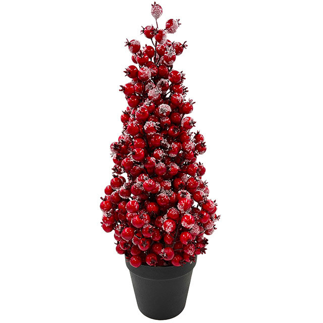 Настольная заснеженная елка Berenice из красных ягод в горшочке 48 см, Christmas Deluxe, 89501