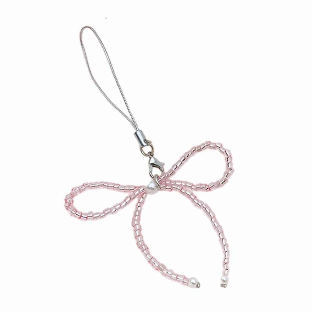 Брелок, Цепочка для мобильного телефона с бантом из жемчужного стекла и бисера-розовая