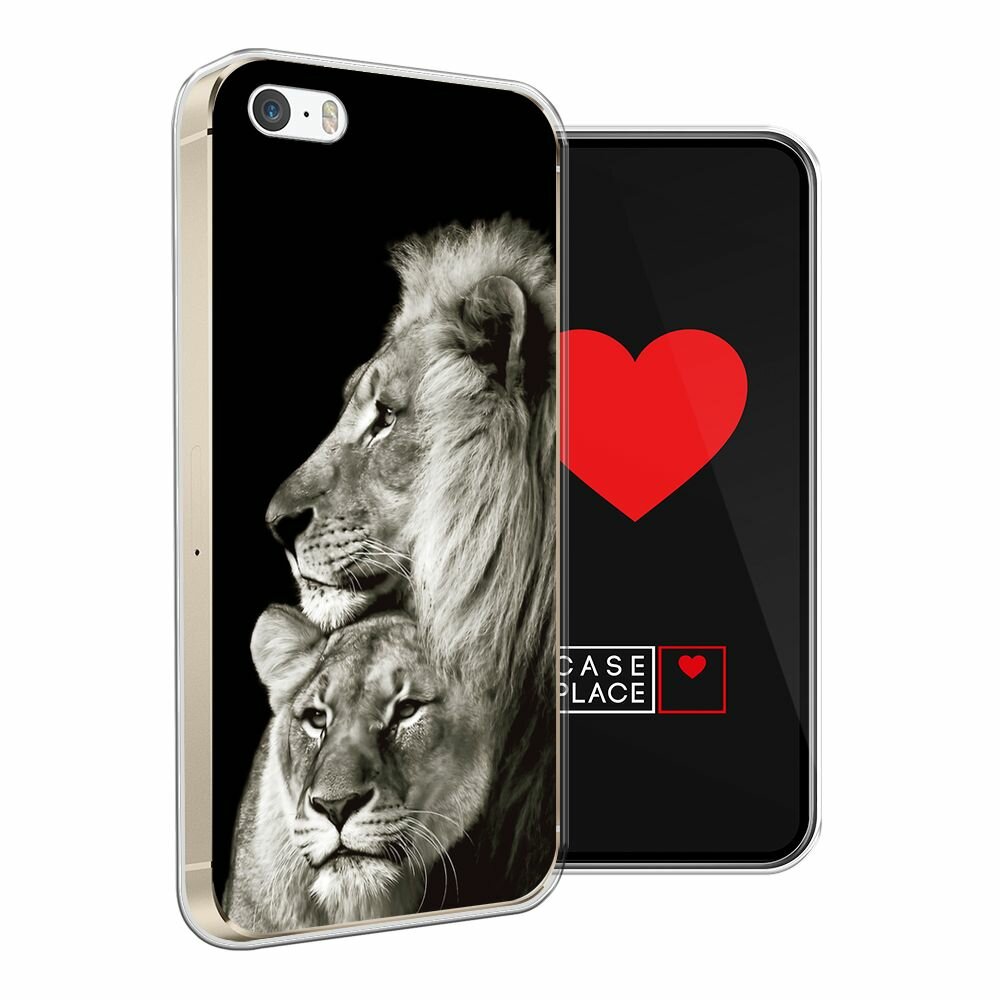 Чехол на Apple iPhone 5/5S/SE / Айфон 5/5S/SE с принтом "Лев и львица" — фото 1