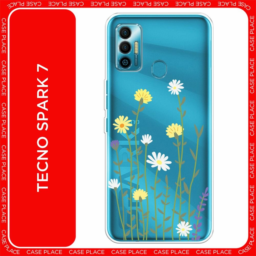 Чехол на Tecno Spark 7 / Техно Спарк 7 с принтом "Пучок полевых цветов", прозрачный