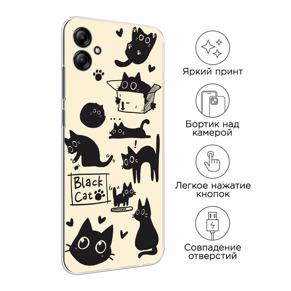 Чехол на Samsung Galaxy A04e / Самсунг A04e с принтом "Чёрный котик рисунки" — фото 1