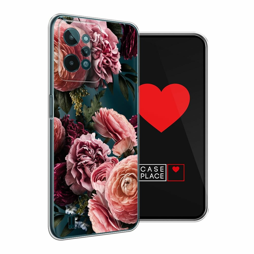 Чехол на Realme C31 / Реалми C31 с принтом "Бордовые винтажные цветы", прозрачный — фото 1