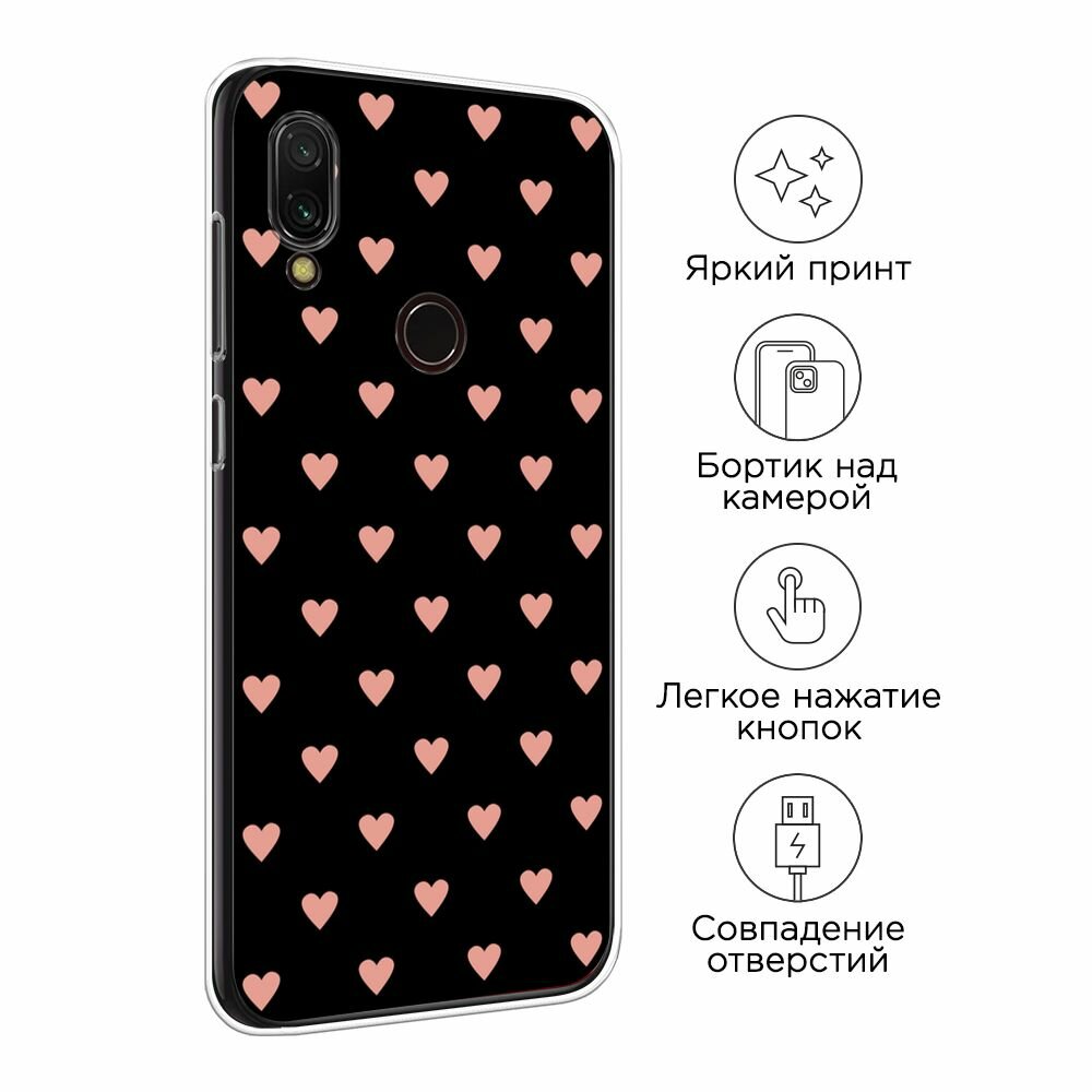Чехол на Xiaomi Redmi 7 / Сяоми Редми 7 с принтом "Розовые сердечки" — фото 1