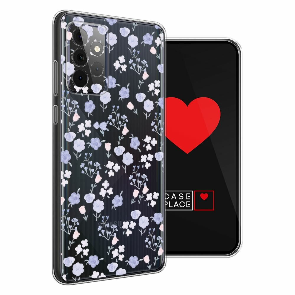 Чехол на Samsung Galaxy A72 / Самсунг Галакси А72 с принтом "Сиреневые розы паттерн", прозрачный — фото 1