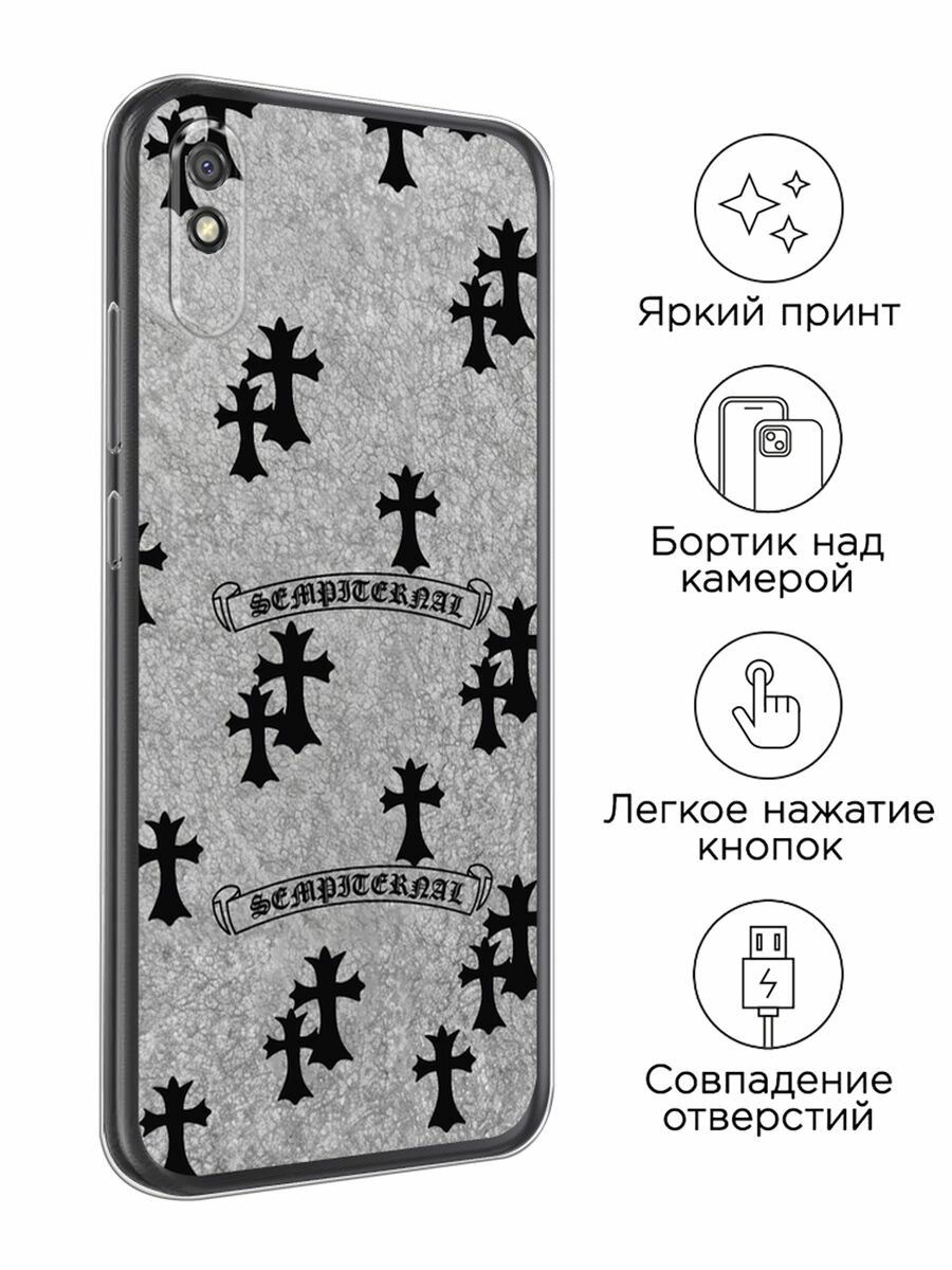 Чехол на Xiaomi Redmi 9A / Сяоми Редми 9А с принтом "Кресты паттерн 3" — фото 1