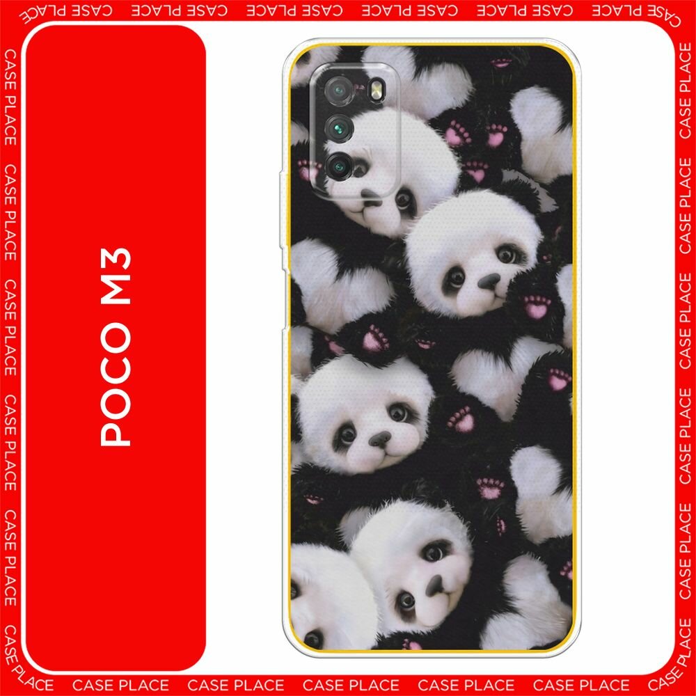 Чехол на Xiaomi Poco M3 / Сяоми Поко М3 с принтом "Море панд"