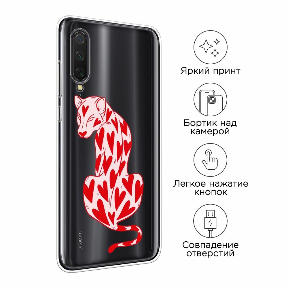 Чехол на Xiaomi Mi CC9/A3 Lite/9 Lite / Сяоми Mi CC9/A3 Lite/9 Lite с принтом "Heart panther 2 - 14 февраля", прозрачный — фото 1