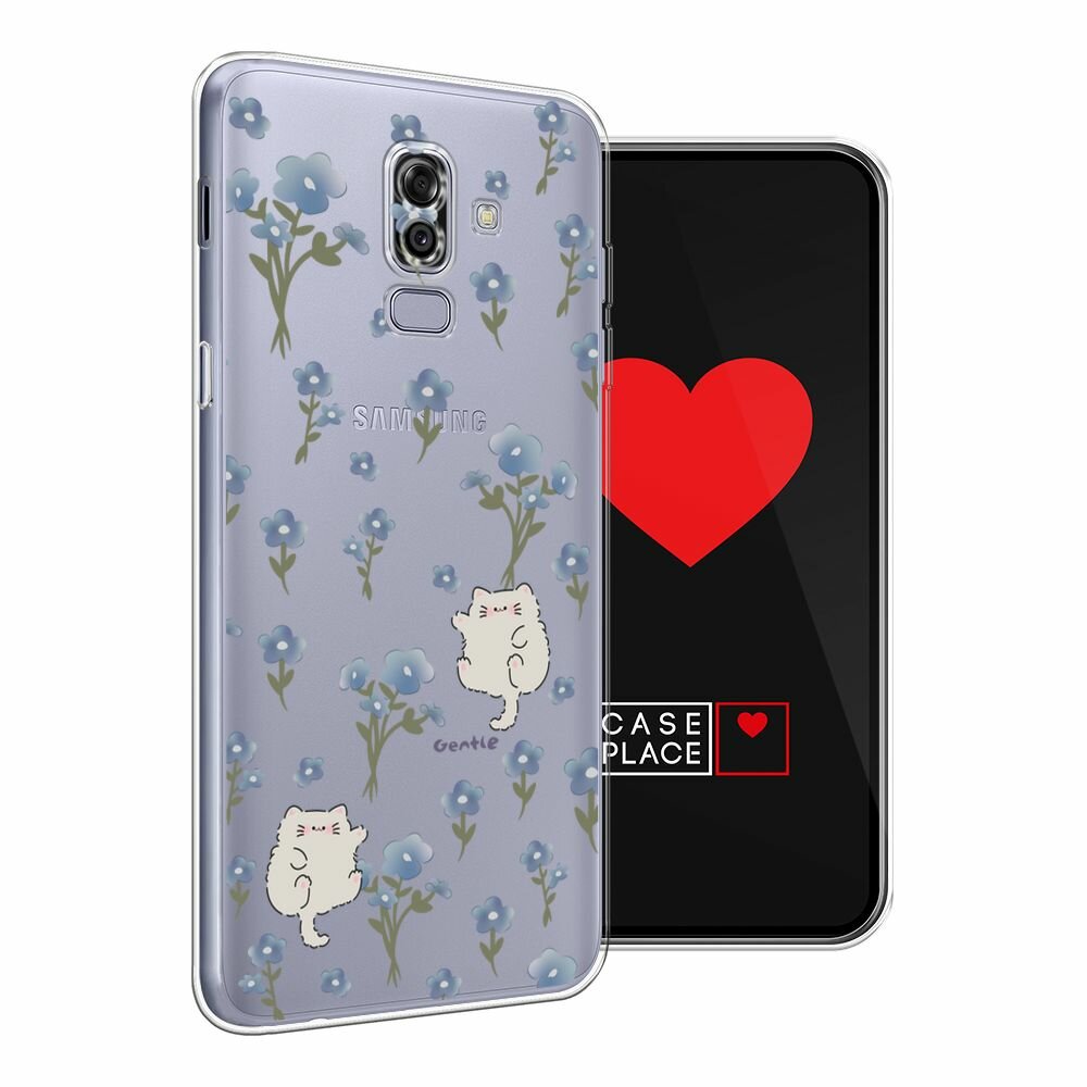 Чехол на Samsung Galaxy J8 / Самсунг Галакси Джей 8 с принтом "Gentle cats", прозрачный — фото 1