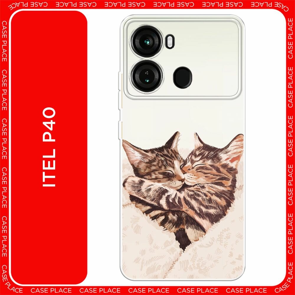 Чехол на Itel P40 / Ител P40 с принтом "Влюбленные котейки - 14 февраля"