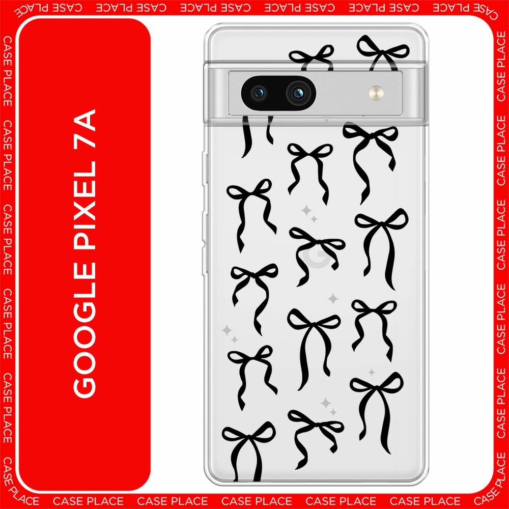 Чехол на Google Pixel 7a / Гугл Пиксель 7a с принтом "Black bows", прозрачный