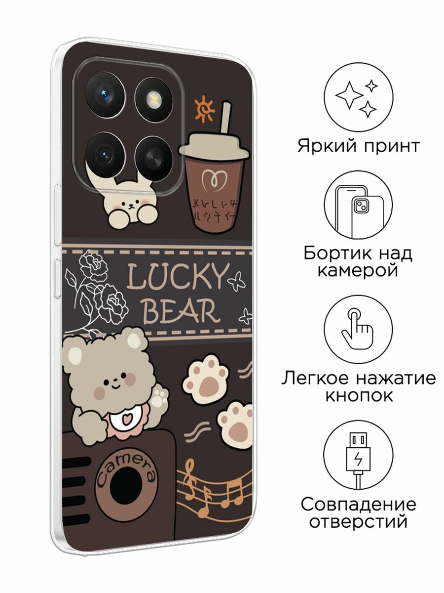 Чехол на Honor X8c / Хонор X8c с принтом "Lucky bear coffee 1" — фото 1