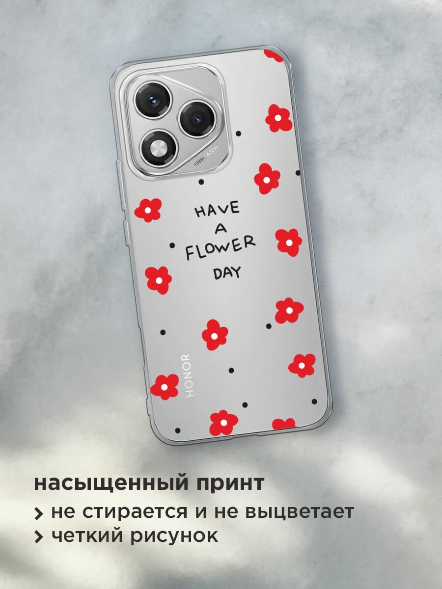 Чехол на Honor 400 Lite / Хонор 400 Лайт с принтом "Have a flower day 2", прозрачный — фото 1