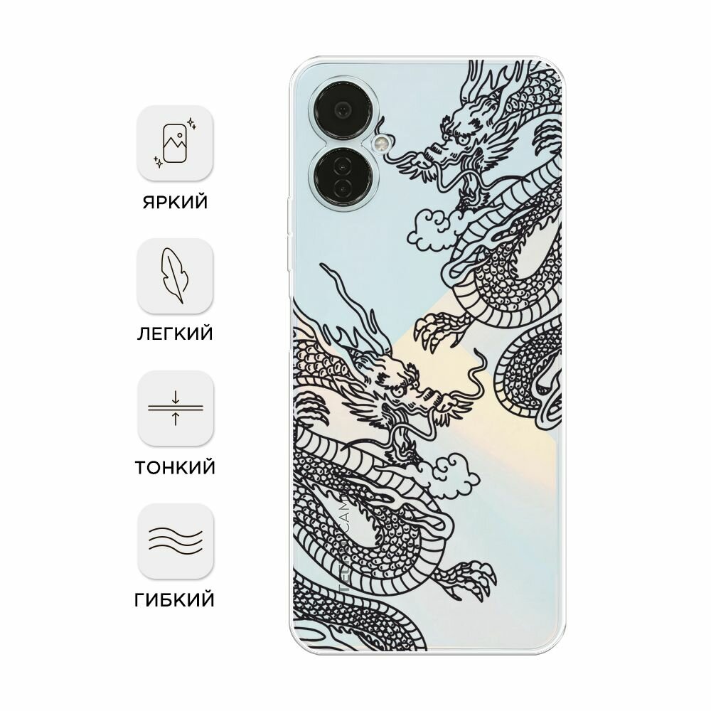 Чехол на Tecno Camon 19 Neo / Техно Камон 19 Нео с принтом "Два китайских дракона", прозрачный — фото 1