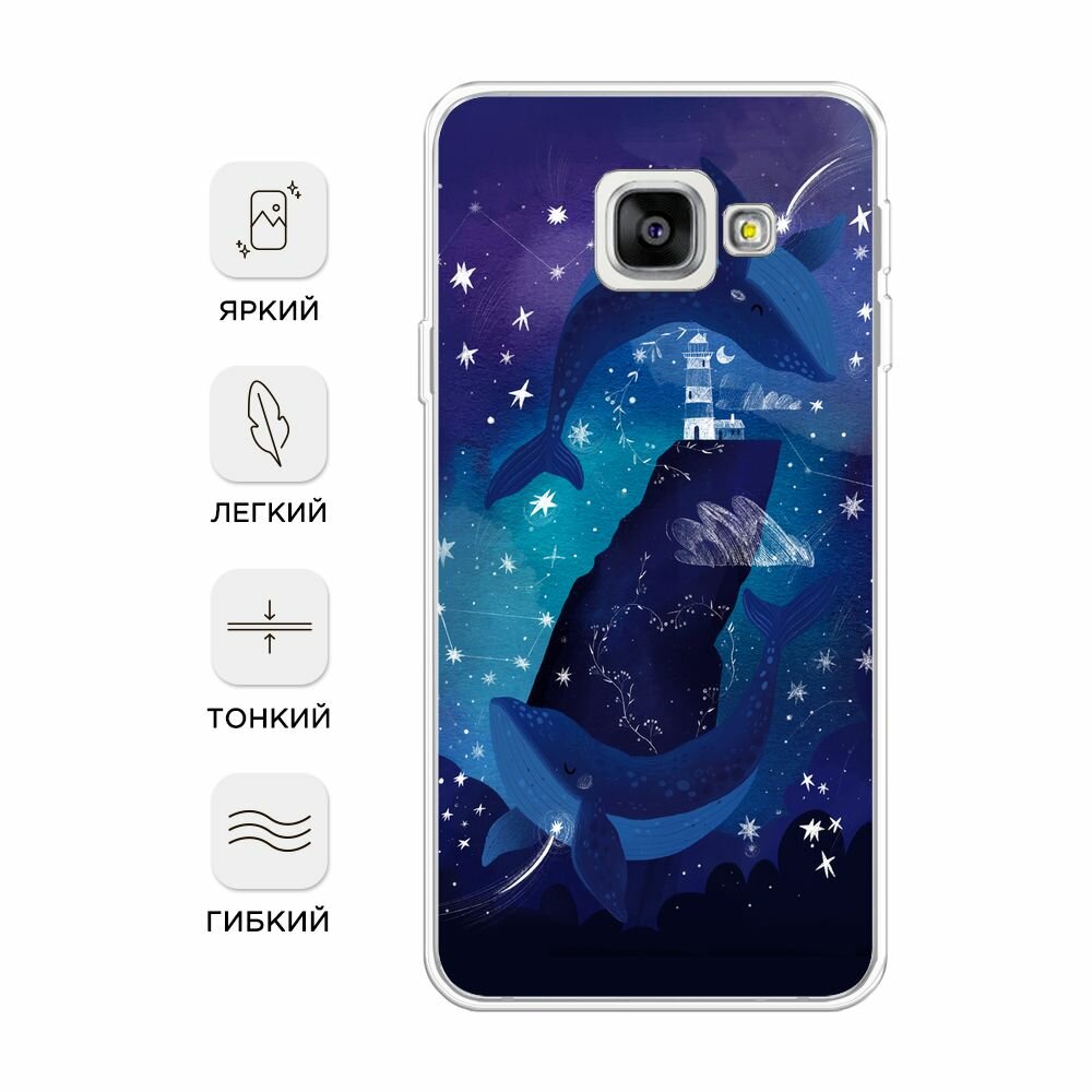 Чехол на Samsung Galaxy A3 2016 / Самсунг Галакси А3 2016 с принтом "Ночные киты" — фото 1