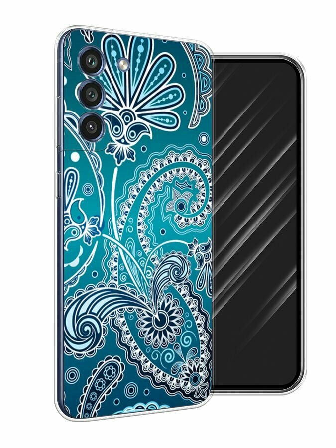 Чехол на Samsung Galaxy S21 FE 5G / Самсунг Галакси S21 FE с принтом "Узоры на синем"