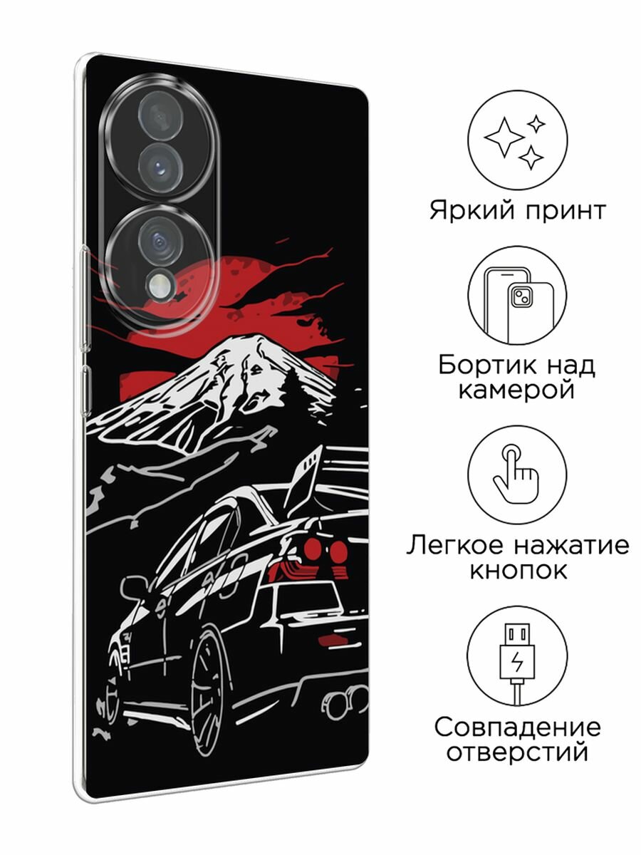 Силиконовый чехол на Honor 70 / Хонор 70 с принтом "Машина в горах JDM" — фото 1