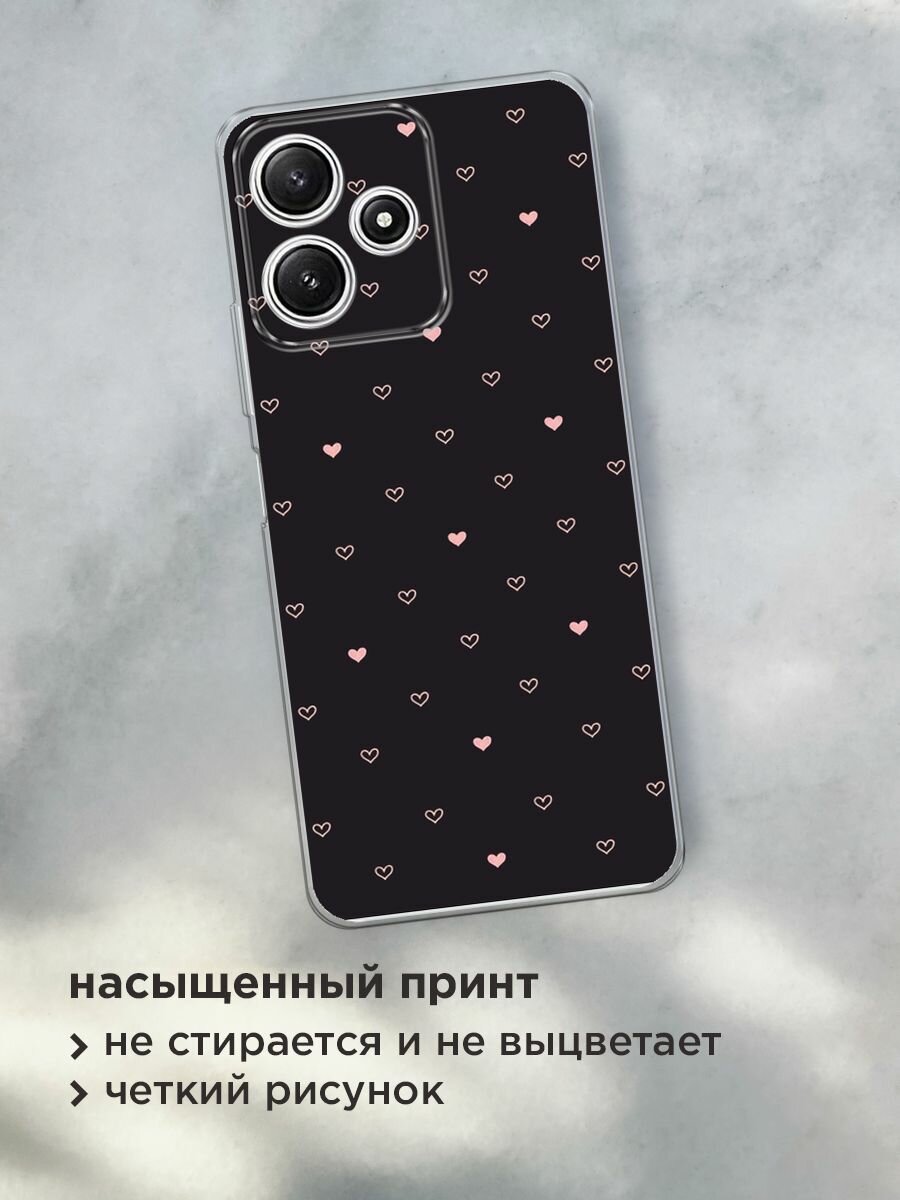 Чехол на Xiaomi Redmi 12 / Сяоми Редми 12 с принтом "Черный фон и сердечки" — фото 1