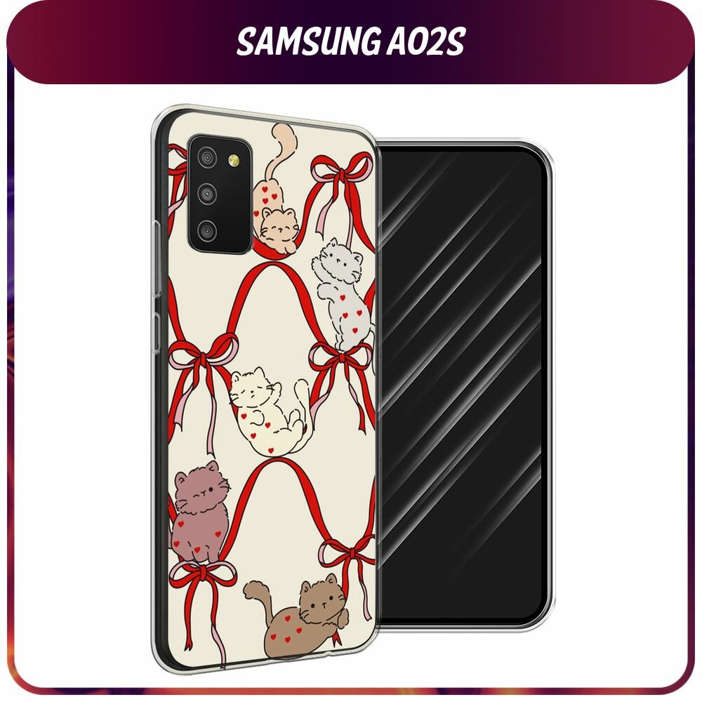 Чехол на Samsung Galaxy A02s / Самсунг Галакси A02s с принтом "Котики в ленточках 1"