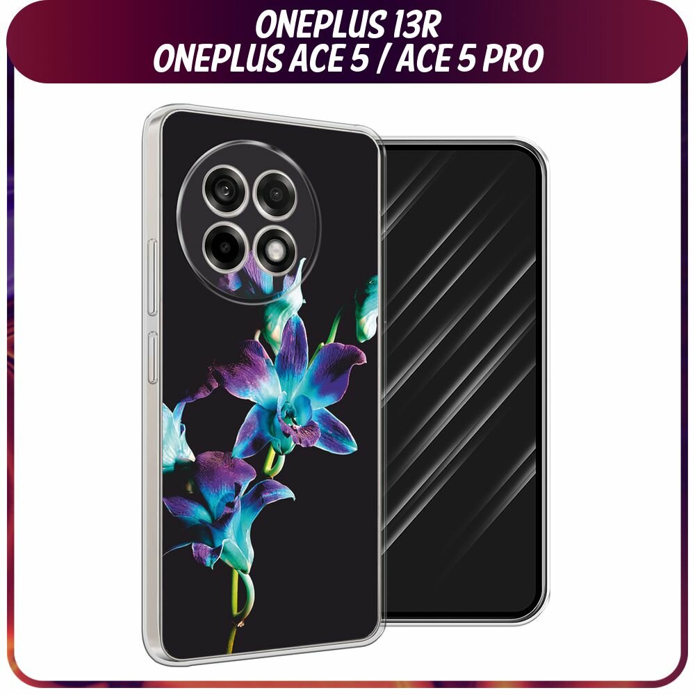 Чехол на Oneplus 13R/Ace 5/5 Pro / Ван Плас 13R/Асе 5/5 Про с принтом "Синий цветок на черном"