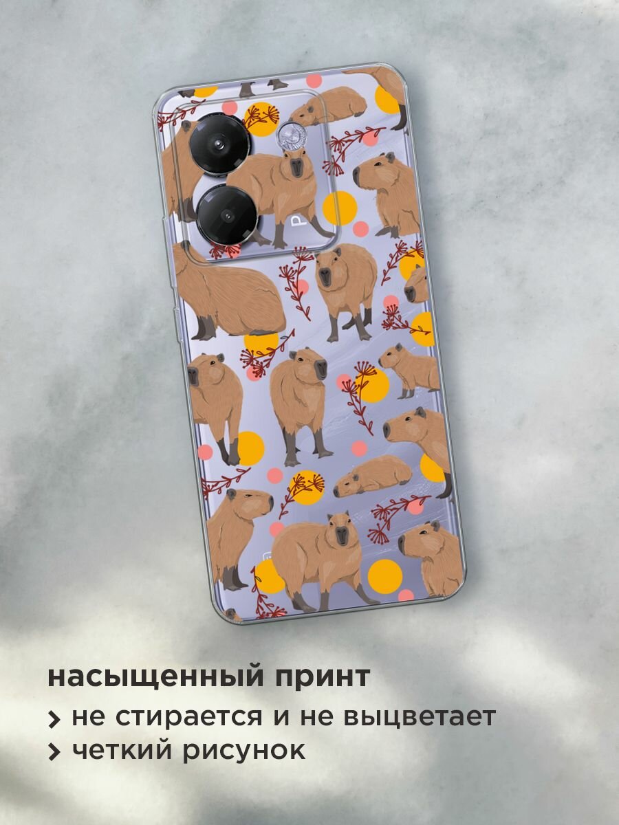 Чехол на Poco M7 Pro / Поко М7 Про с принтом "Капибара паттерн", прозрачный — фото 1