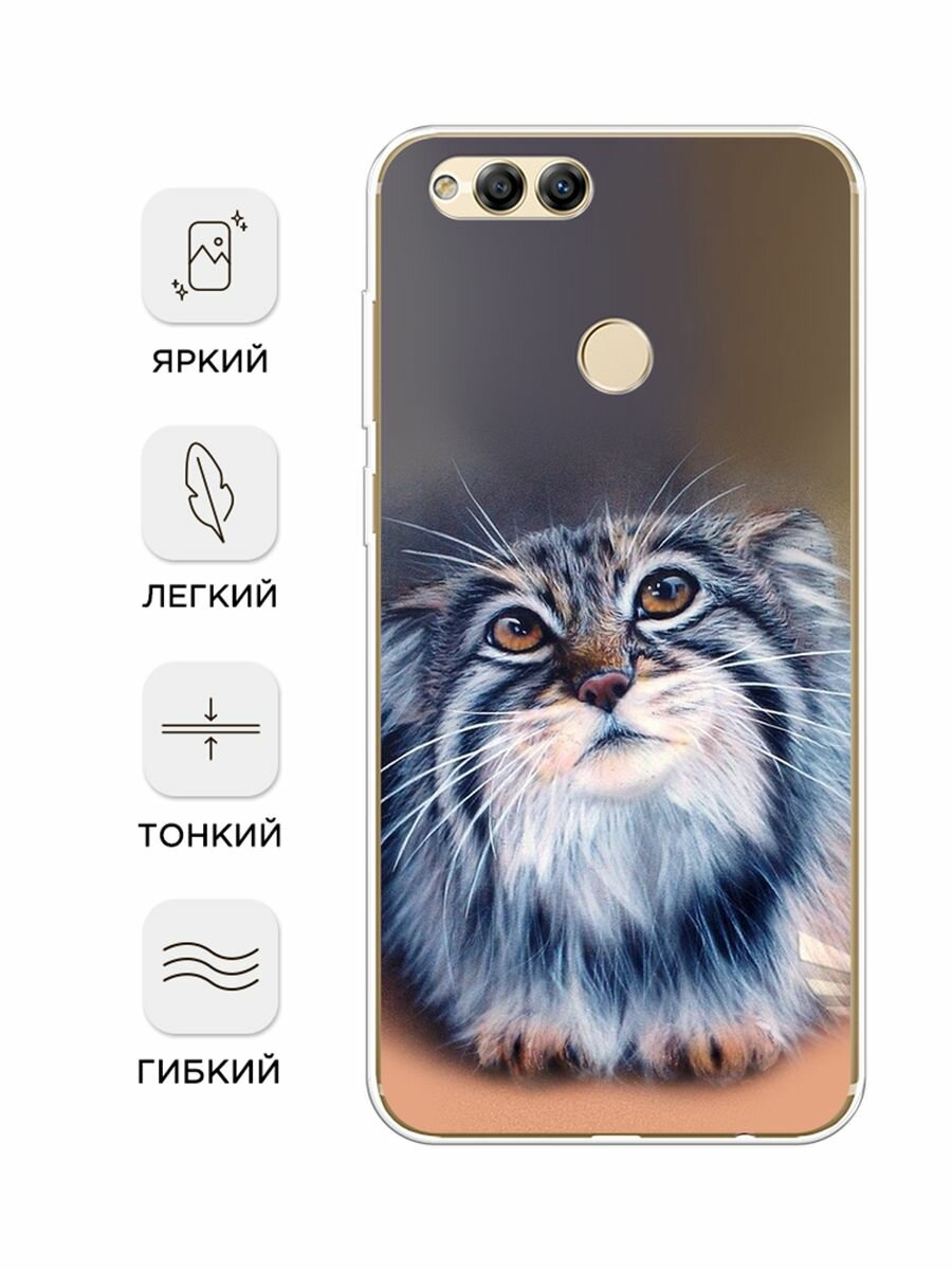 Силиконовый чехол на Honor 7X / Хонор 7Х с принтом "Кот манул 2" — фото 1