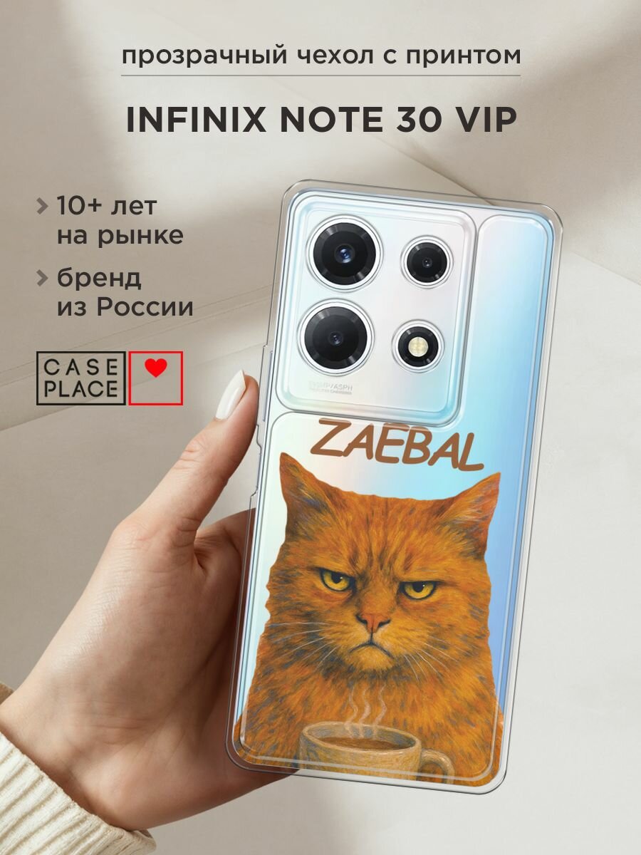 Чехол на Infinix Note 30 VIP / Инфиникс Нот 30 Вип с принтом "Рыжий кот с надписью", прозрачный