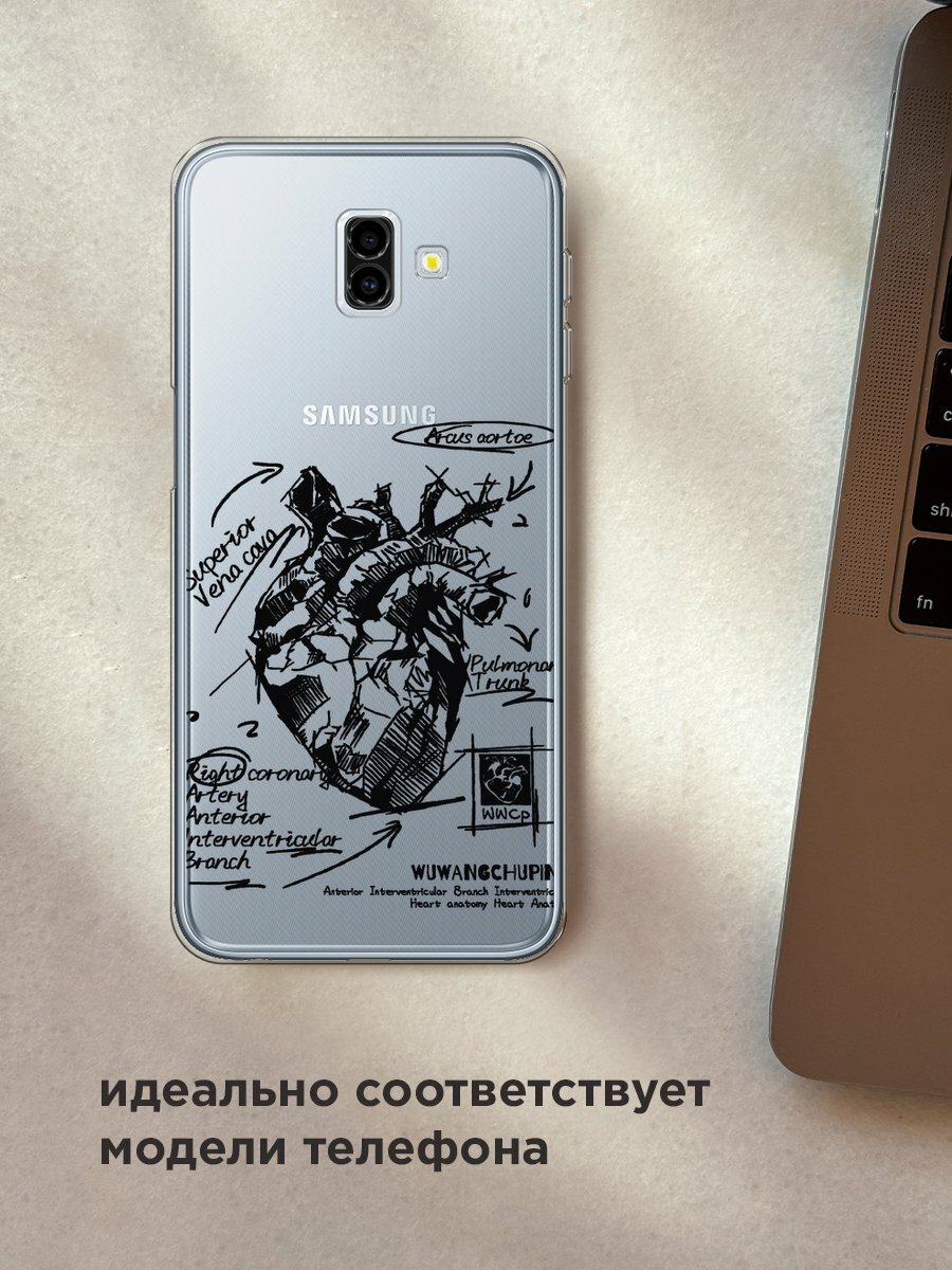 Чехол на Samsung Galaxy J6 + / Самсунг Галакси J6 Плюс 2018 с принтом "Анатомическое сердце 2", прозрачный — фото 1