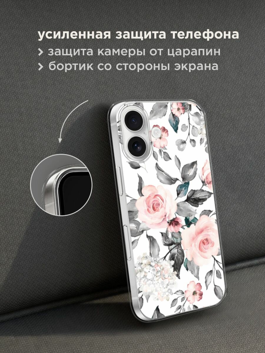 Чехол на Apple iPhone 17 / Айфон 17 с принтом "Розы на белом" — фото 1